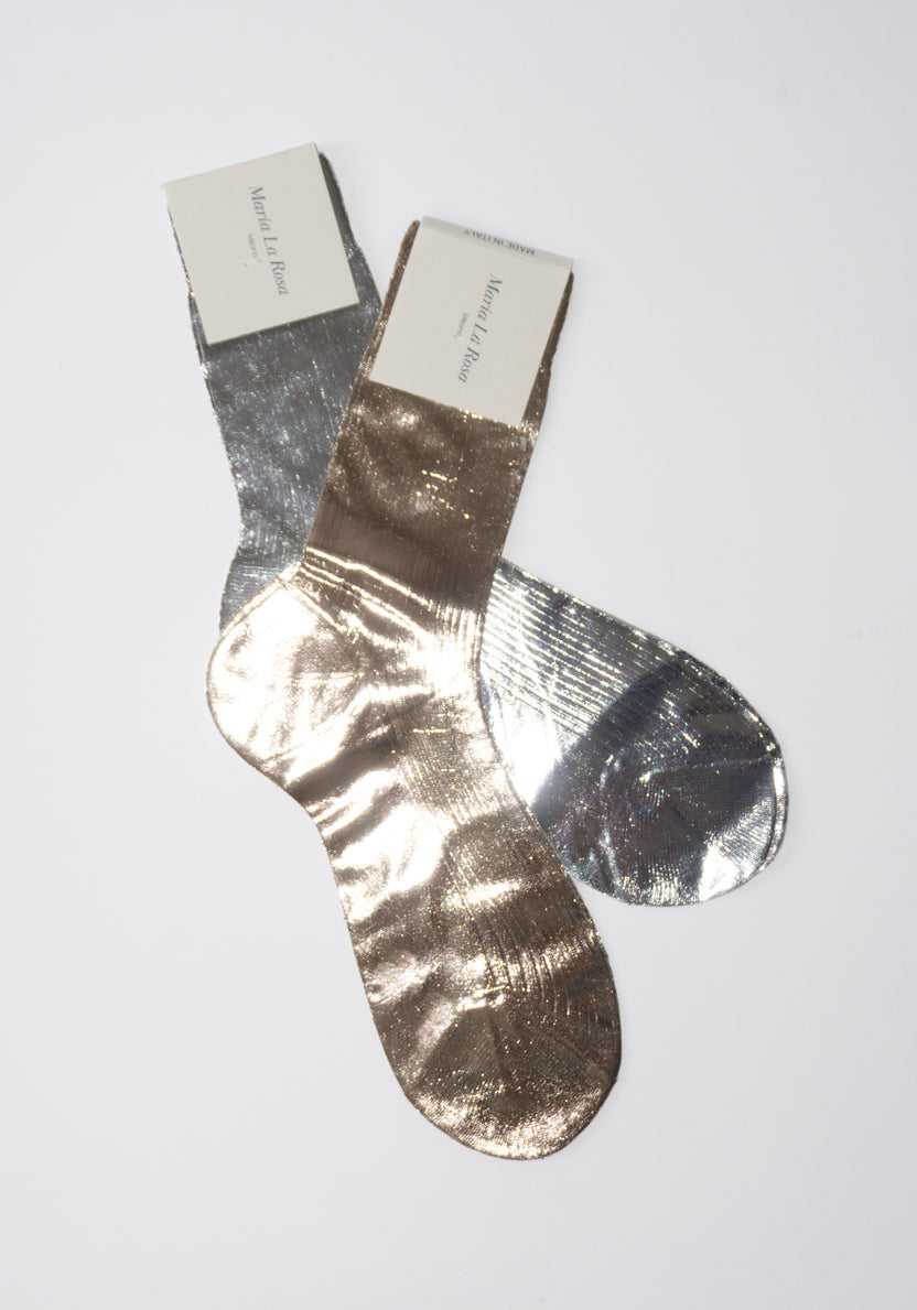 Maria La Rosa Ribbed Laminated Sock in silver – VESTIGE